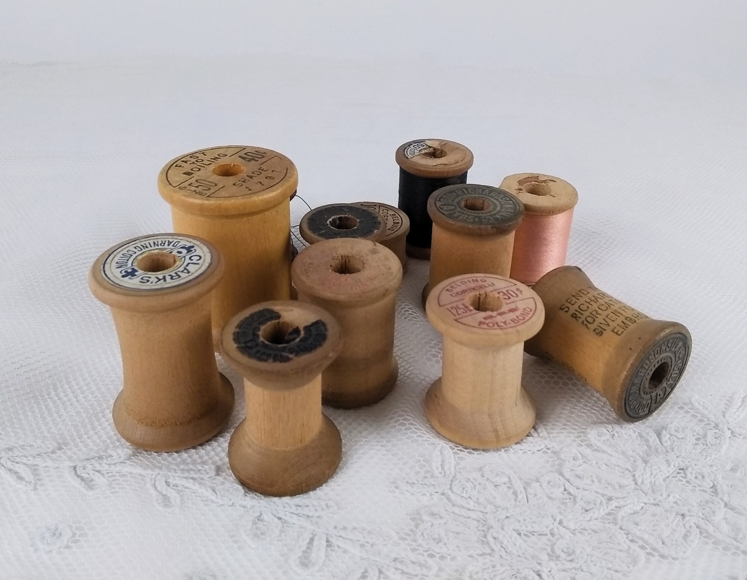 Lot of 12 Vintage Wooden Spools in Interesting Sizes, Rare Shapes With ...