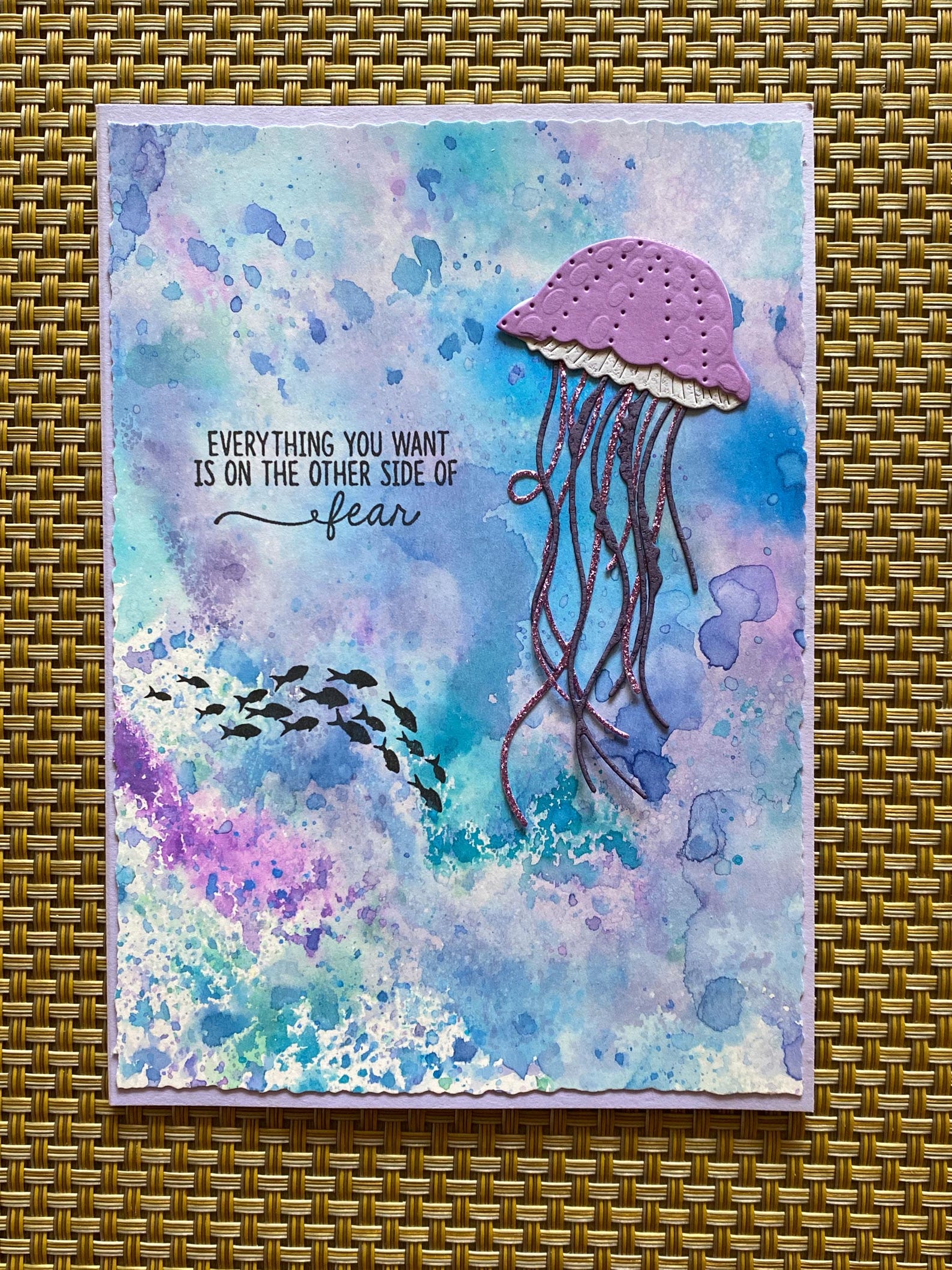 Encouragement Card With Purple Jellyfish on Watercolor Background ...