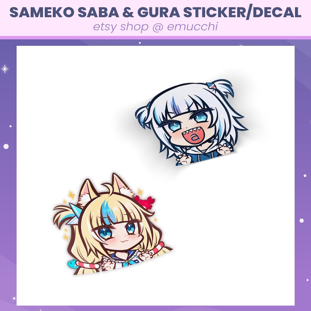 Sameko Saba Gawr Gura Vtuber Chibi Die-cut Vinyl Decal Sticker - Etsy