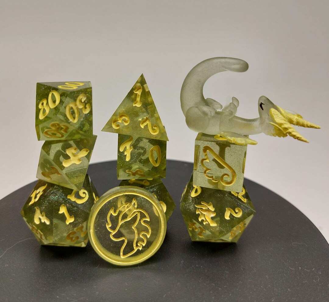 Swampy Green Translucent Dnd Dice Set With Yellow Numbers - Etsy
