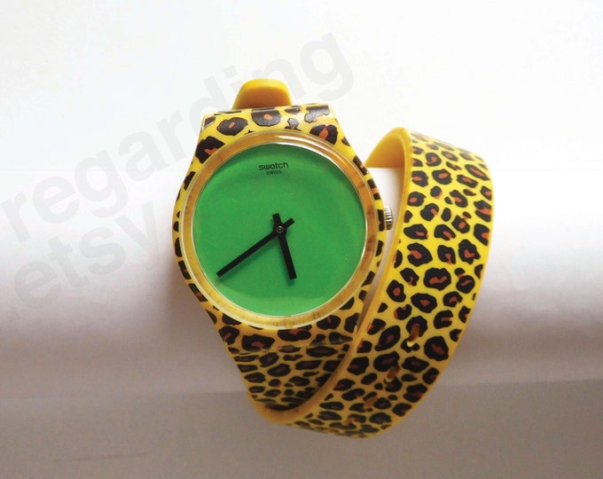 Swatch Watch 'punk' GZ251 Wraparound Leopard Lime Acid Brat Green 34mm ...