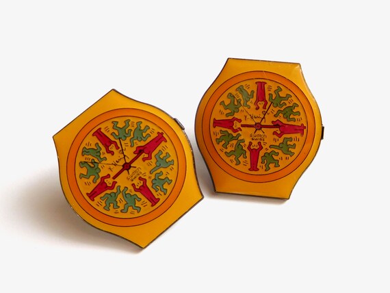 1990s Swatch PIN, yellow GZ100 Keith Haring design 3c… - Gem