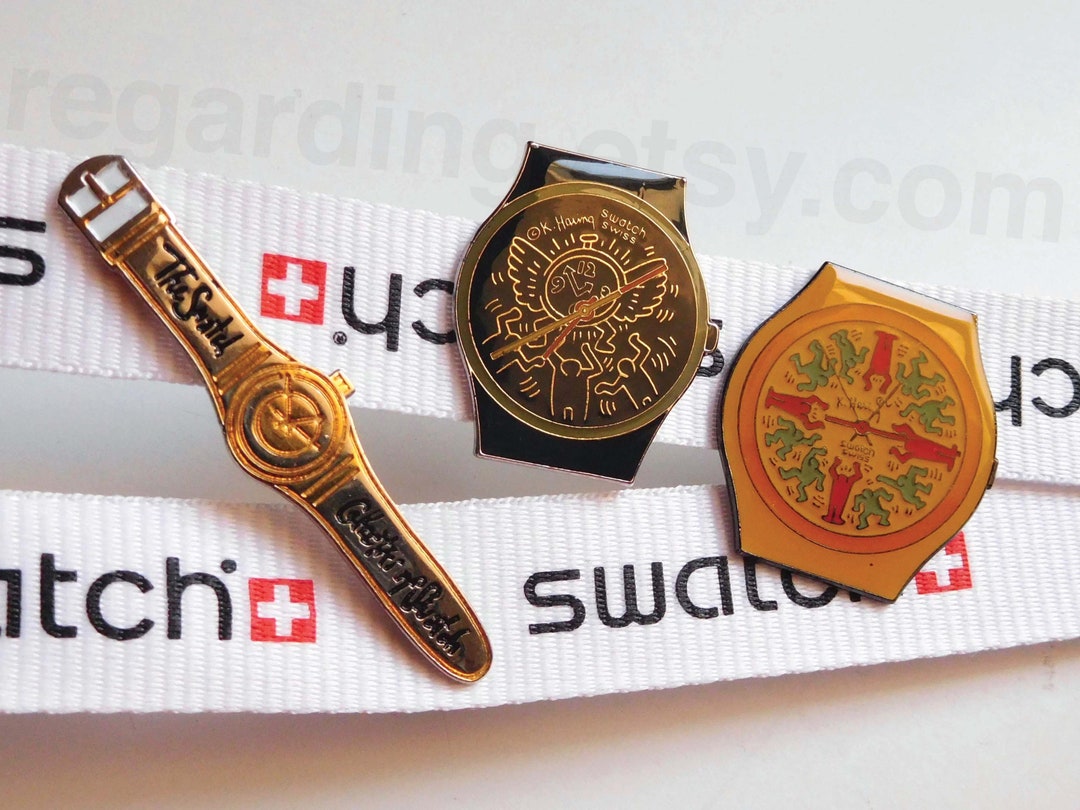1990s Swatch Watch PINS, Set of 3, collectors of Swatch GZ100 GZ104 ...