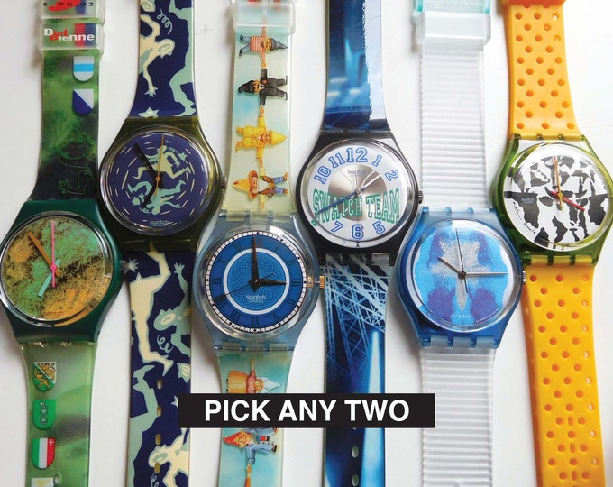 1980s 1990s Swatch Watches // Pick Two // Blue Green Patterns Gnomes ...