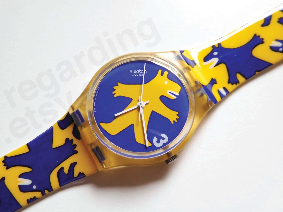 1990s 1993 Swatch Watch GJ112 'bestione' 34mm, Blue Yellow Cartoon UC ...
