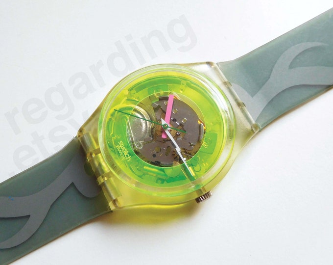 1980s 1985 Swatch Watch 'techno Sphere' GK101 34mm, Neon Acid Green ...