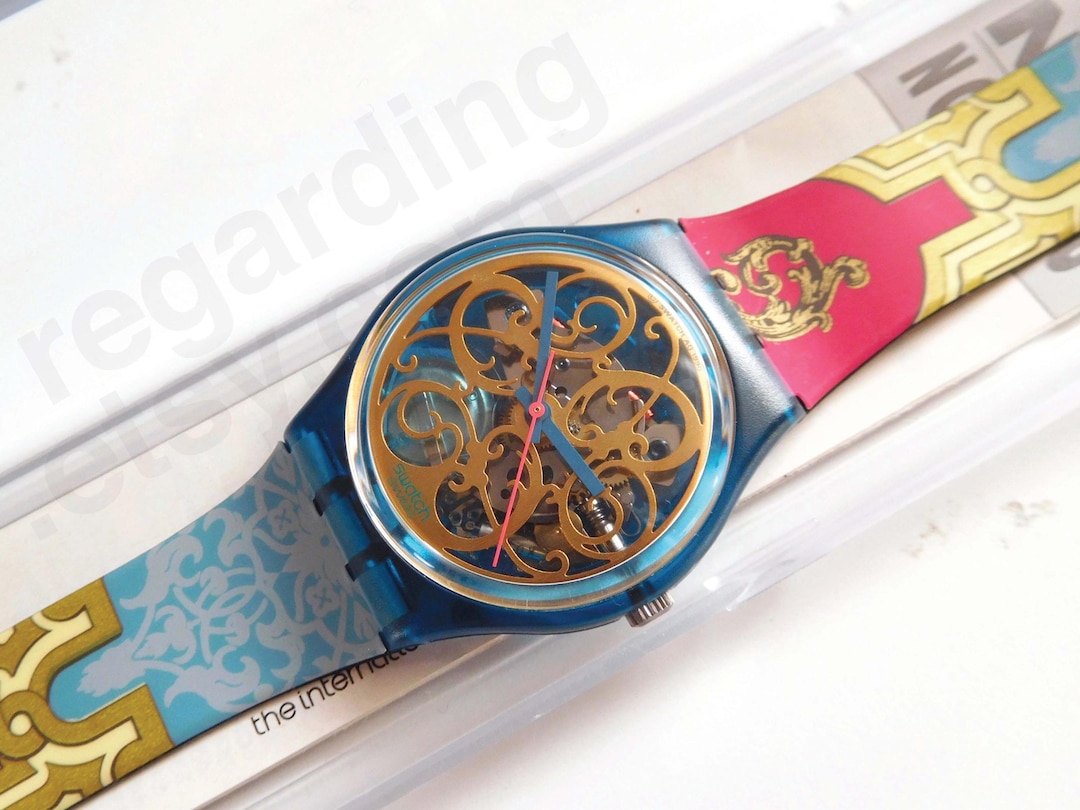 1990s 1990 Swatch Watch GN107 'stucchi' 34mm, Curlicue Grille Skeleton ...