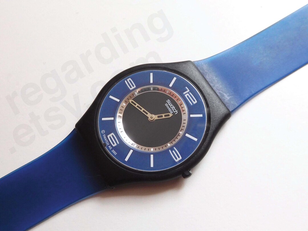 2000s 2002 Skin Swatch Watch SFB127 34mm Size, Ultra Slim Profile, Navy ...