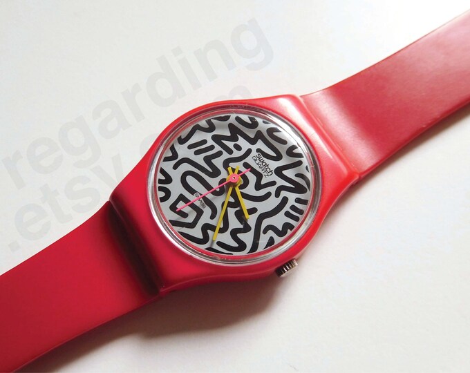 1980s 1984 Swatch Watch LR104 'squiggly', 25mm Ladies Kids SMALL Size ...