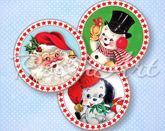 Vintage Christmas Digital Collage Sheet 1 Inch Round Circles INSTANT ...