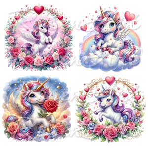 Cute Valentine Unicorns Clipart Transparent PNG Bundle, Watercolor ...