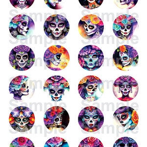 La Catrina Dia De Los Muertos 1 Circles Bottle Cap Images 30mm 25mm 1. ...
