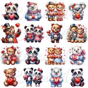Cute Valentine Bears Clipart Transparent PNG Bundle Watercolor ...