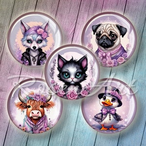 Pastel Goth Animals Round Download Cabochon Cat 20mm 18mm, 16mm, 14mm ...