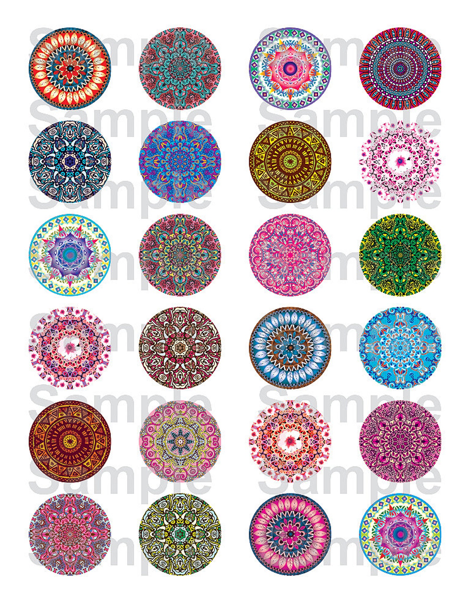 Mandala Digital Collage Sheet Download Cabochon 1 Inch Circle - Etsy