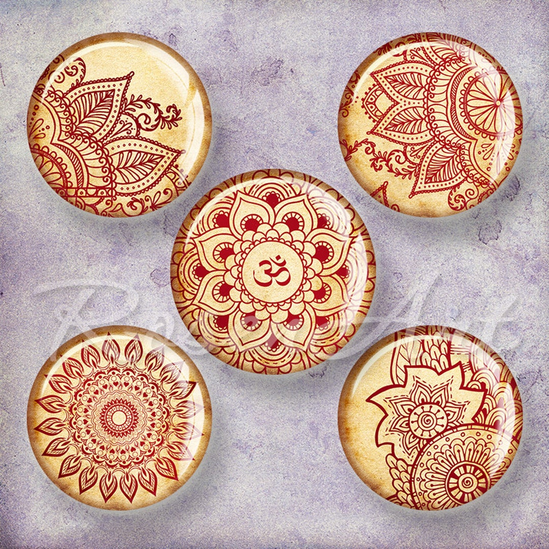 Henna Round Digital Collage Sheet Boho Bottle Cap Images Pendant Floral ...
