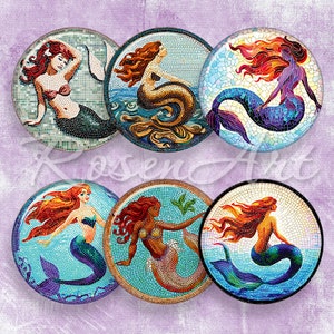 Mosaic Mermaid 1 Inch Circles Digital Collage Sheet 1 - Etsy