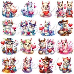 Cute Valentine Llama Clipart Transparent PNG Bundle Watercolor ...