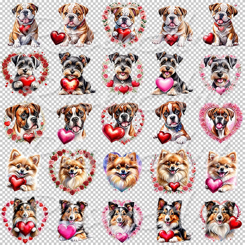 Valentine Dogs & Puppies Clipart Transparent PNG Bundle Instant Digital ...