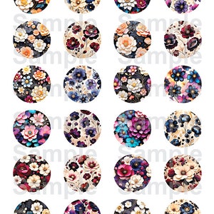 Floral Art 1 Inch Circles, 30mm, 25mm, 1.25", 1.5" Round Printable ...