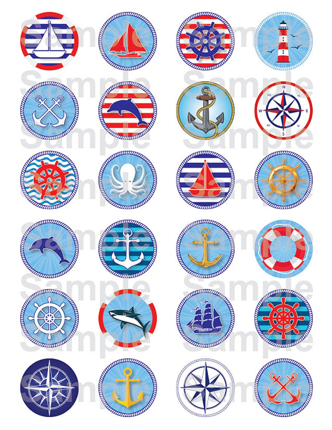 Nautical Digital Collage Sheet Round Anchor 1 Inch Circles Ship 1 ...