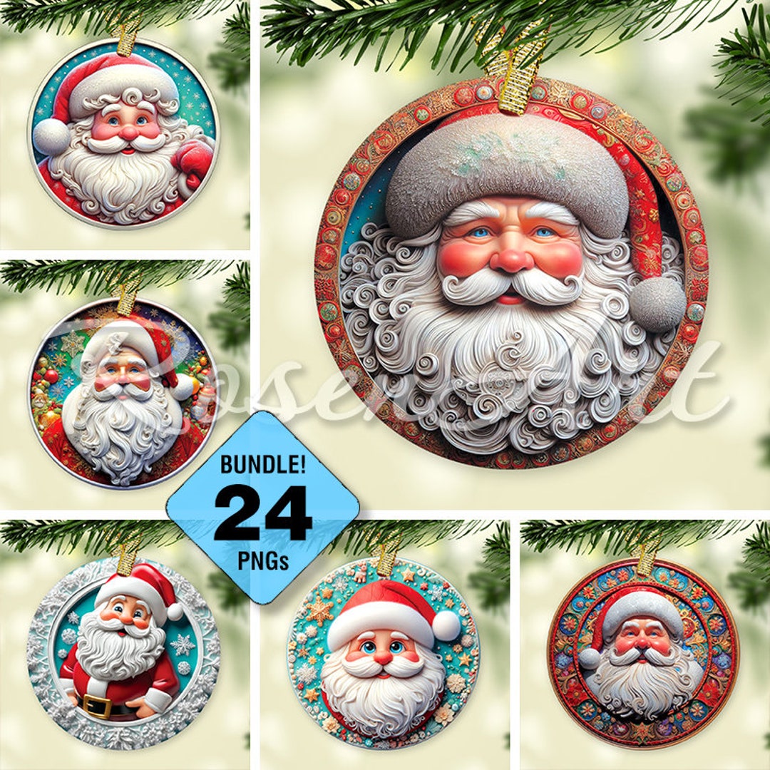 Printable 3D Christmas Ornaments Bundle, Round Sublimation PNG, Instant ...