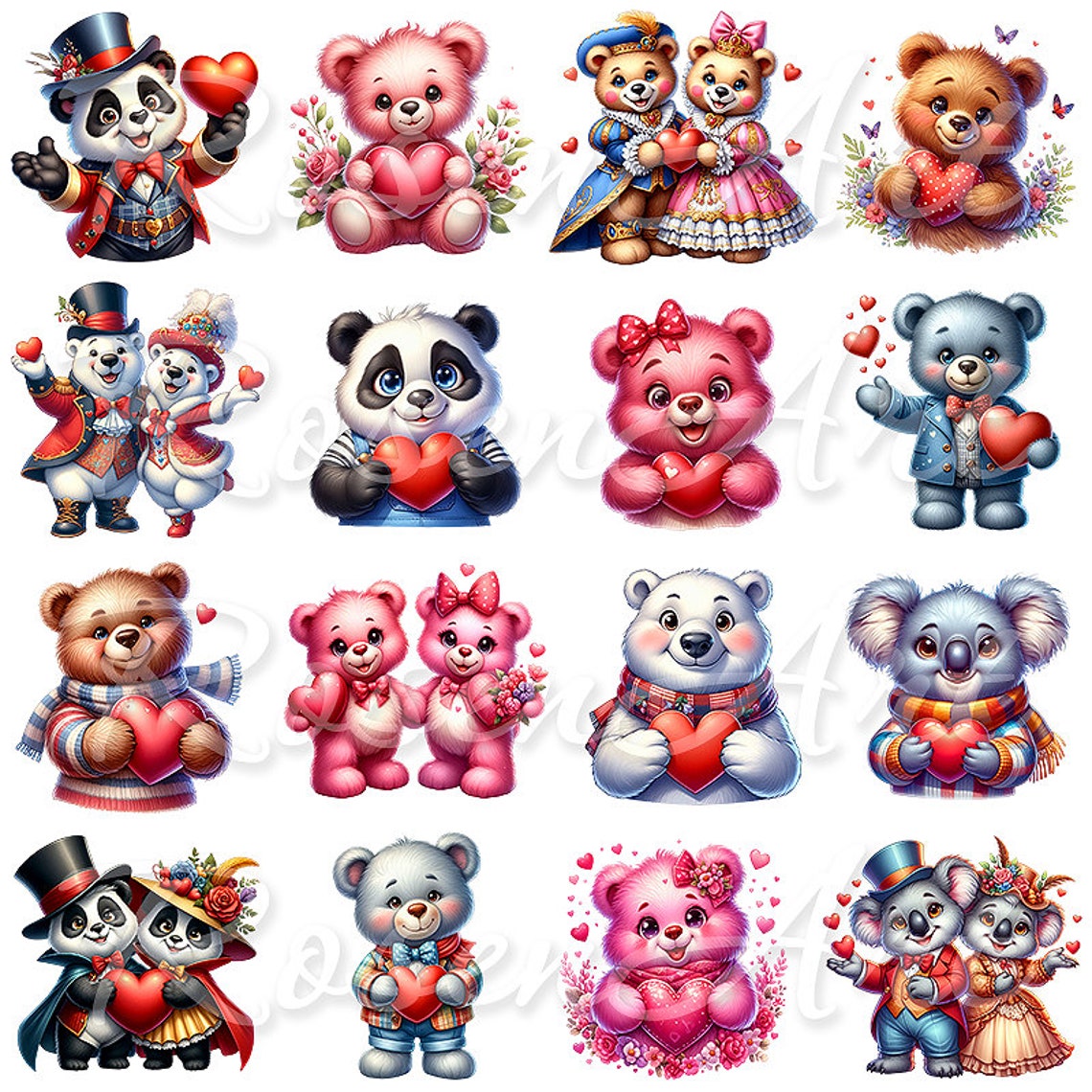 Cute Valentine Bears Clipart Transparent PNG Bundle Watercolor ...