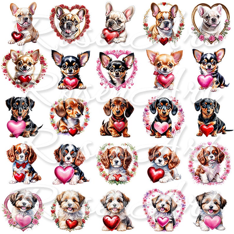 Valentine Dogs & Puppies Clipart Transparent PNG Bundle Instant Digital ...