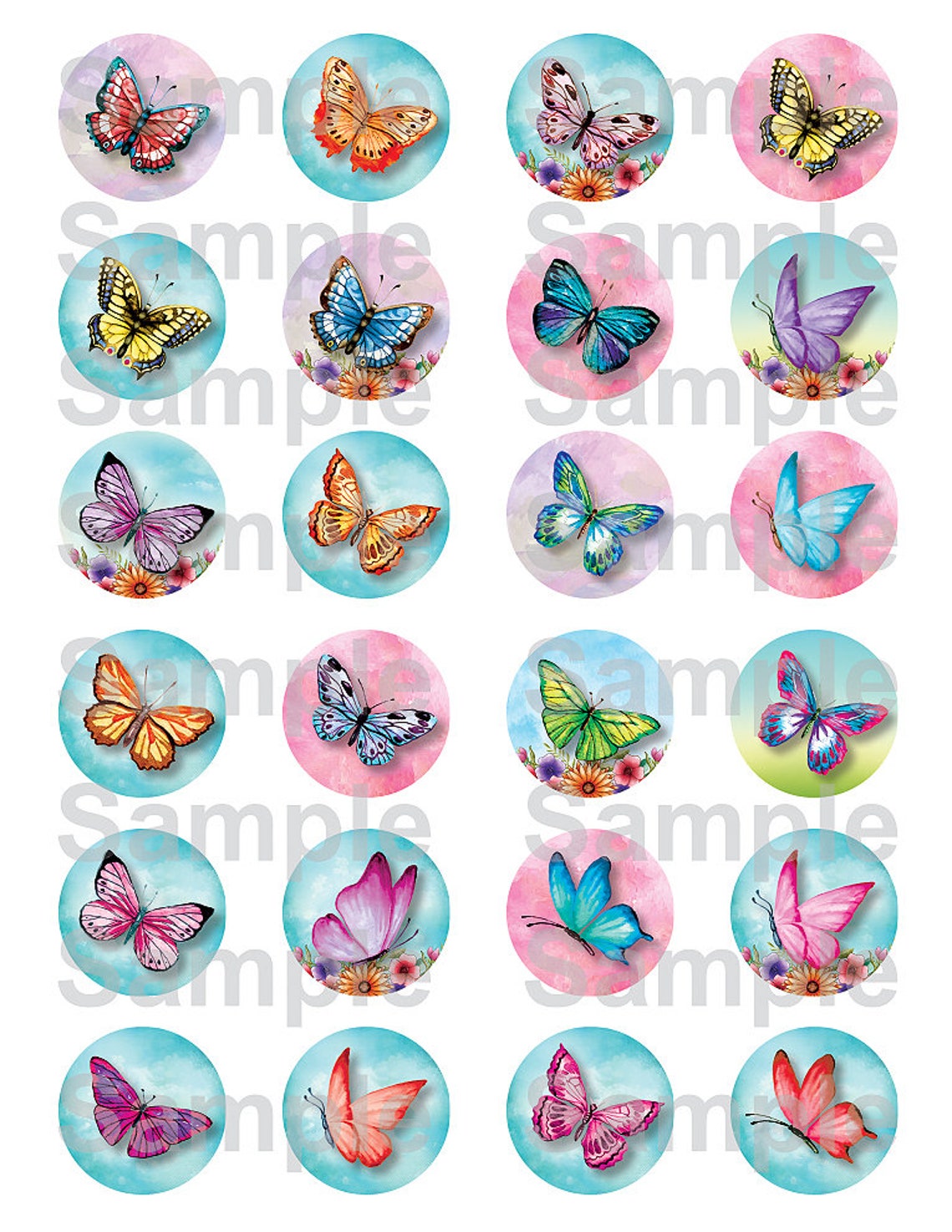 Butterflies Round Digital Collage Sheet 20mm 18mm 16mm 14mm - Etsy