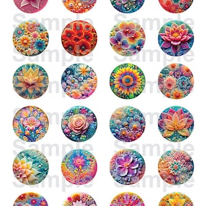 Floral Art 1 Inch Circles, 30mm, 25mm, 1.25", 1.5" Round Printable ...