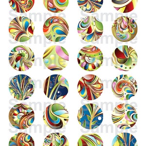 Abstract Swirls Round Digital Collage Sheet Paisley Bottle Cap Image ...