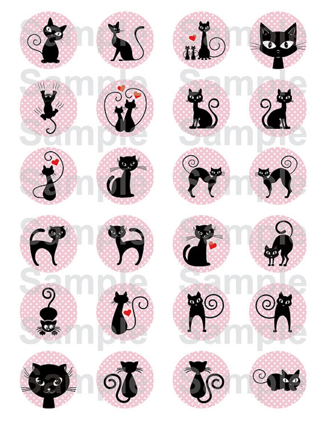 Cute Black Cat Digital Collage Sheet Circles Kitten Bottlecap - Etsy