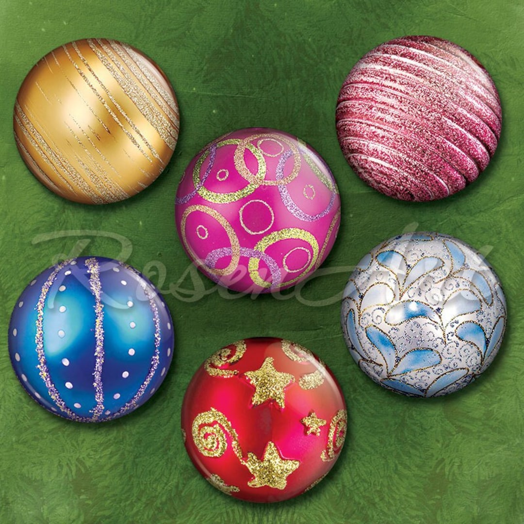 Christmas Ornaments Balls Patterns 1" Bottle Cap Images 1 Inch Round ...