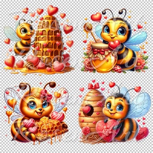 Cute Valentine Bees Clipart Transparent PNG Bundle Watercolor Printable ...