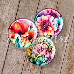 Floral Art 1 Inch Circles, 30mm, 25mm, 1.25", 1.5" Round Printable ...