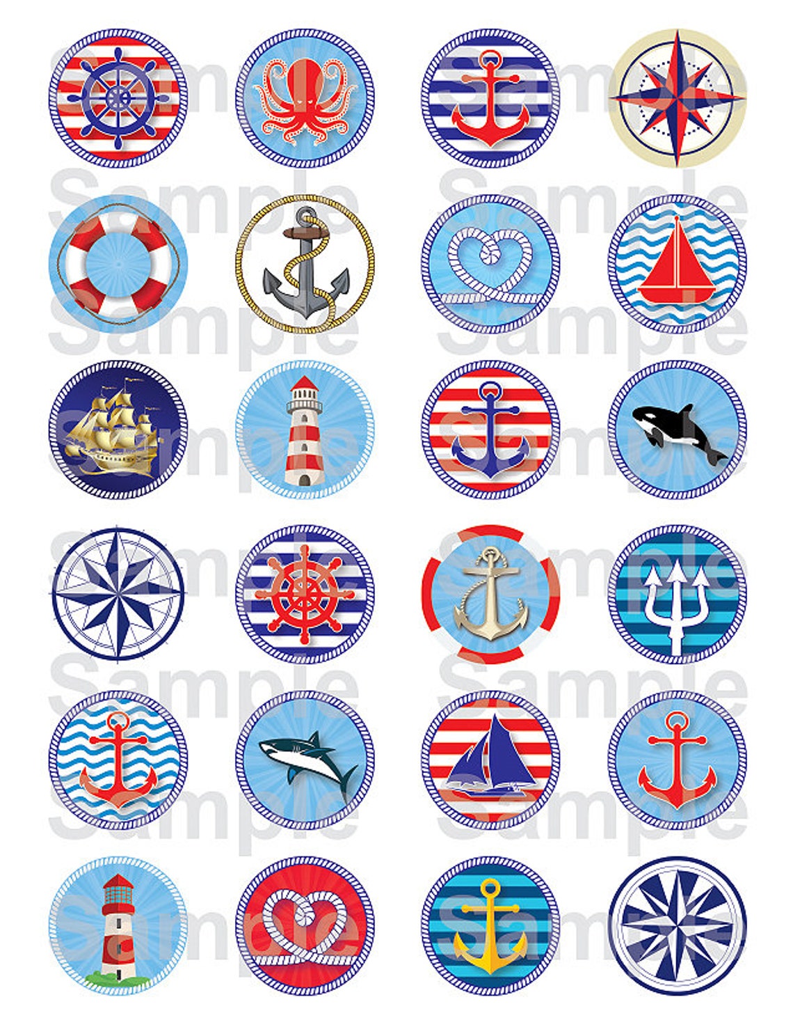 Nautical Digital Collage Sheet Round Anchor 1 Inch Circles Ship 1 ...