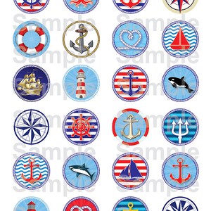 Nautical Digital Collage Sheet Round Anchor 1 Inch Circles Ship 1 ...