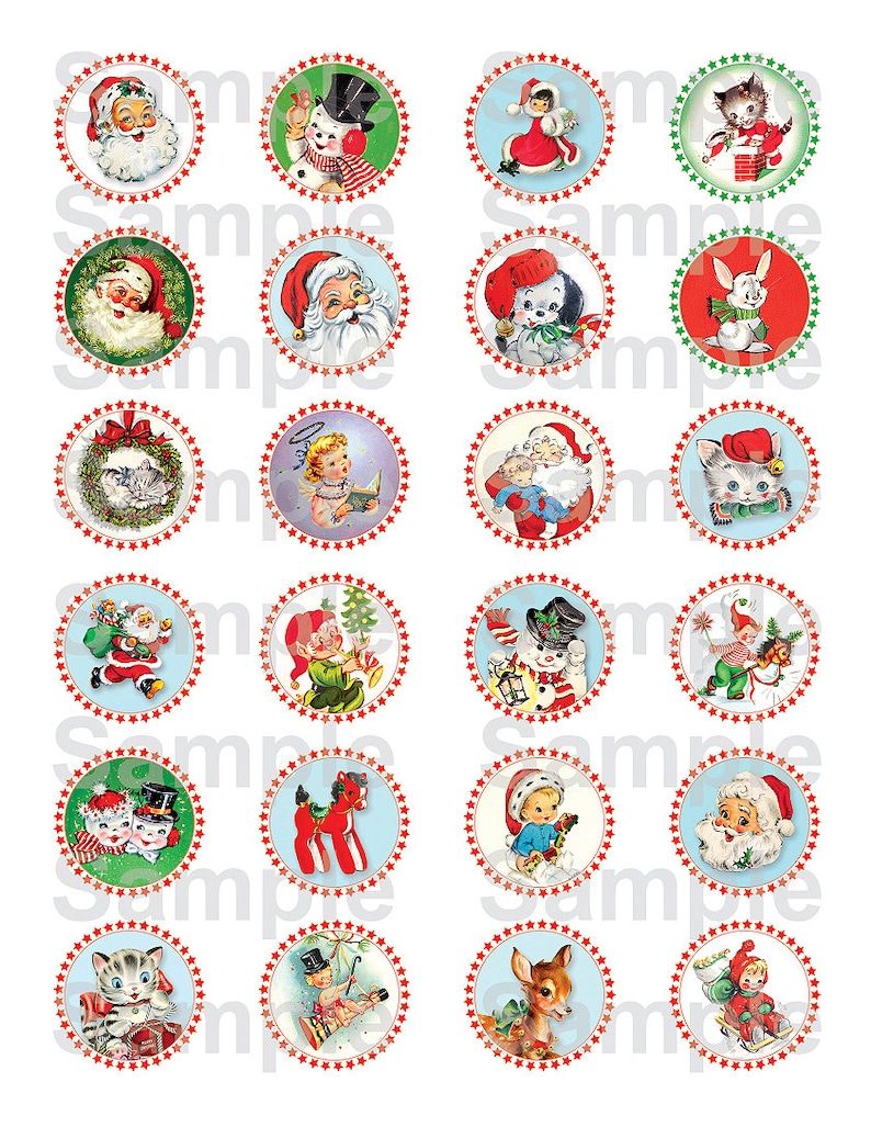 Retro Christmas Digital Collage Sheet 1" Bottle Cap Images Printable ...