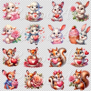 Cute Valentine Animals Clipart Transparent PNG Bundle Watercolor ...