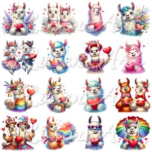 Cute Valentine Llama Clipart Transparent PNG Bundle Watercolor ...