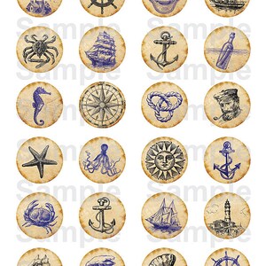 Anchor Digital Collage Sheet Nautical Bottle Cap Images Pendant Art ...