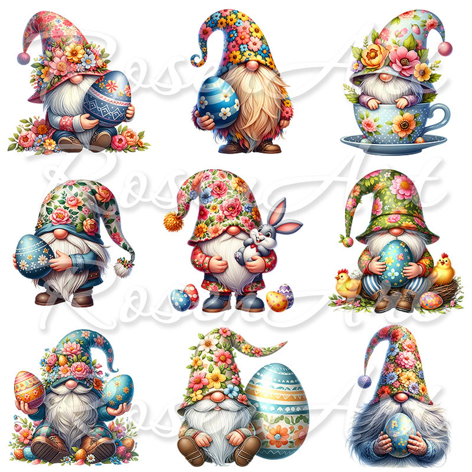 Cute Easter Gnomes Clipart Transparent PNG Bundle Funny Watercolor ...