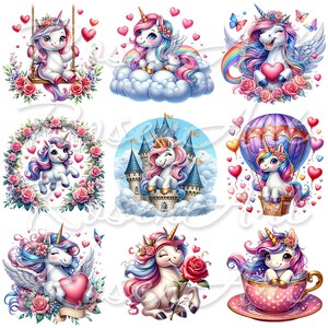 Cute Valentine Unicorns Clipart Transparent PNG Bundle, Watercolor ...