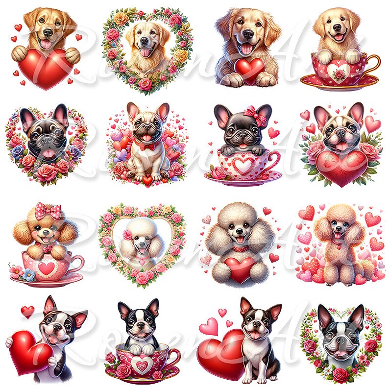 Valentine Dogs & Puppies Clipart Transparent PNG Bundle Printable ...