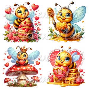 Cute Valentine Bees Clipart Transparent PNG Bundle Watercolor Printable ...