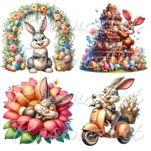 Cute Easter Bunny Clipart Transparent PNG Bundle Rabbit Watercolor ...