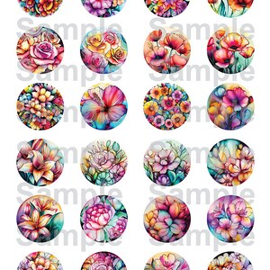 Floral Art 1 Inch Circles, 30mm, 25mm, 1.25", 1.5" Round Printable ...