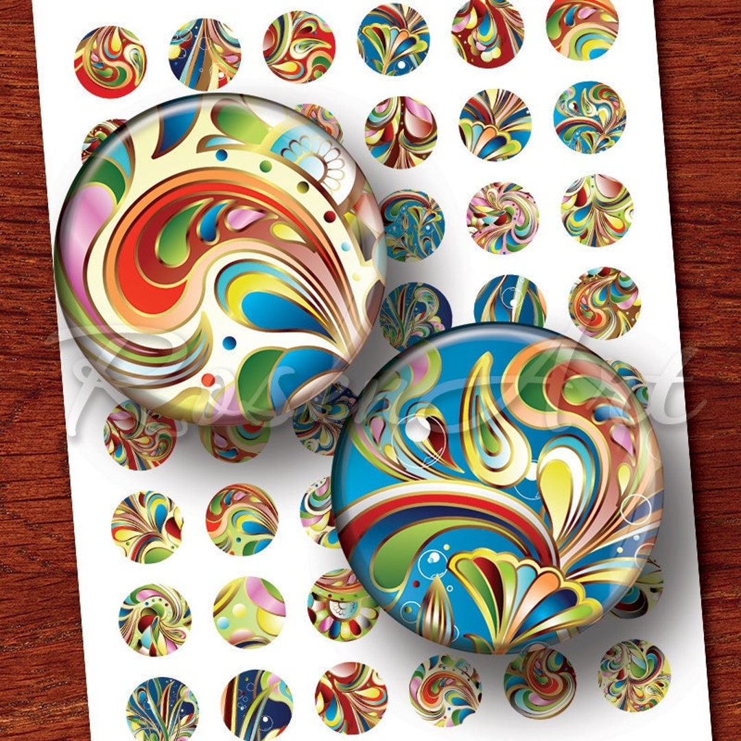 Abstract Swirls Round Digital Collage Sheet Paisley Bottle Cap - Etsy