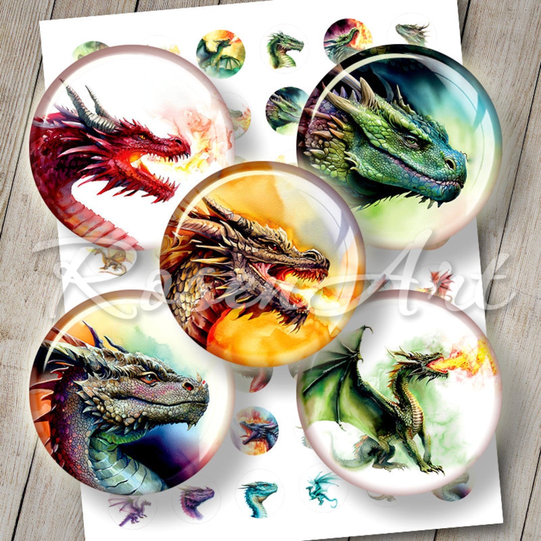 Dragons Bottlecap Images for Pendants Charm Round Digital Collage Sheet ...