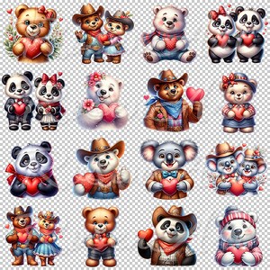 Cute Valentine Bears Clipart Transparent PNG Bundle Watercolor ...